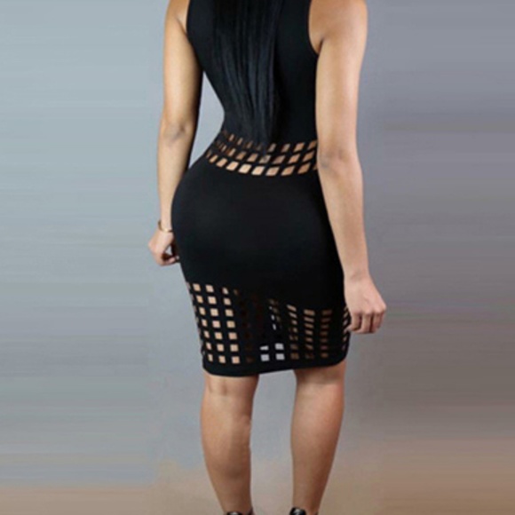 Dresses | Black Bodycon Dress Cutouts Sleeveless High | Poshmark